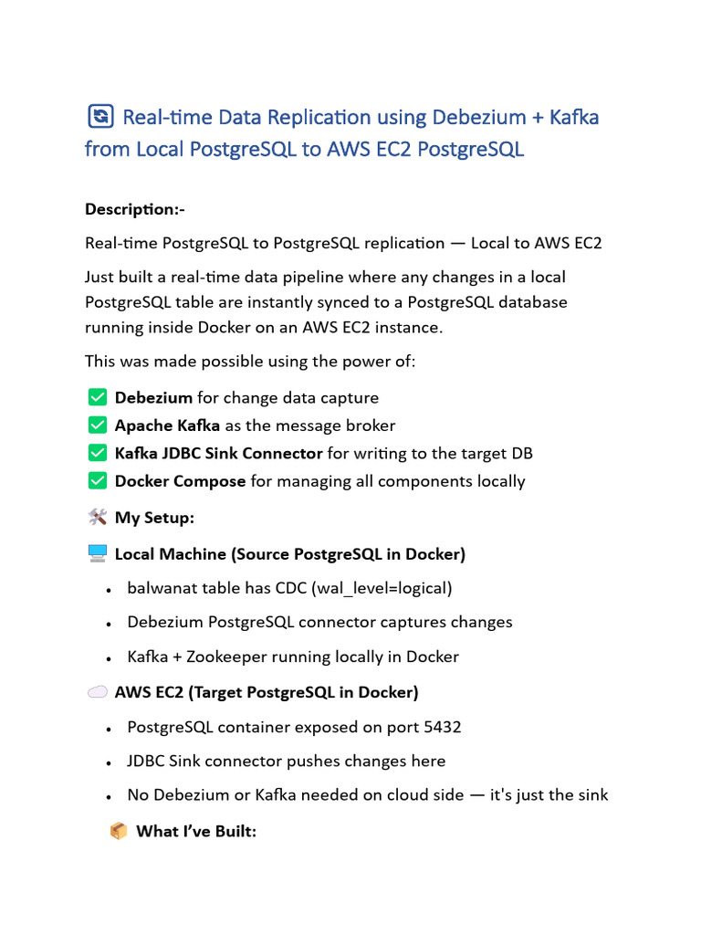 Real-Time PostgreSQL Sync - Local To AWS EC2 With Kafka | PDF | Postgre Sql | Information ...