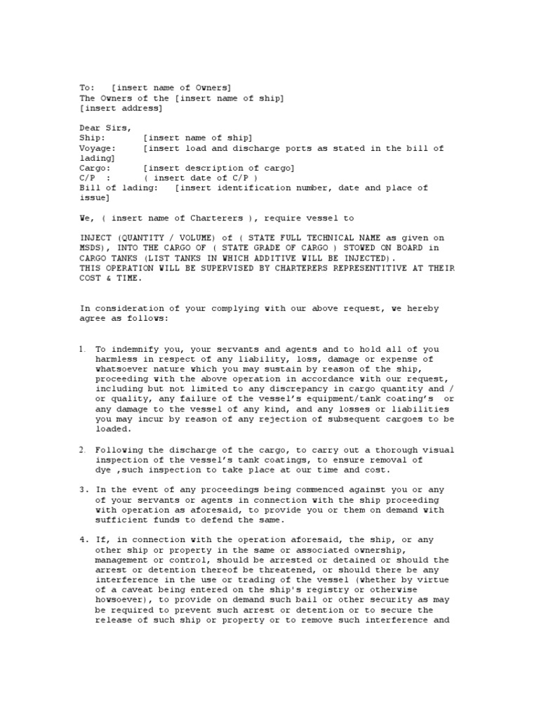 Sample Loi | PDF | Indemnity | Ships
