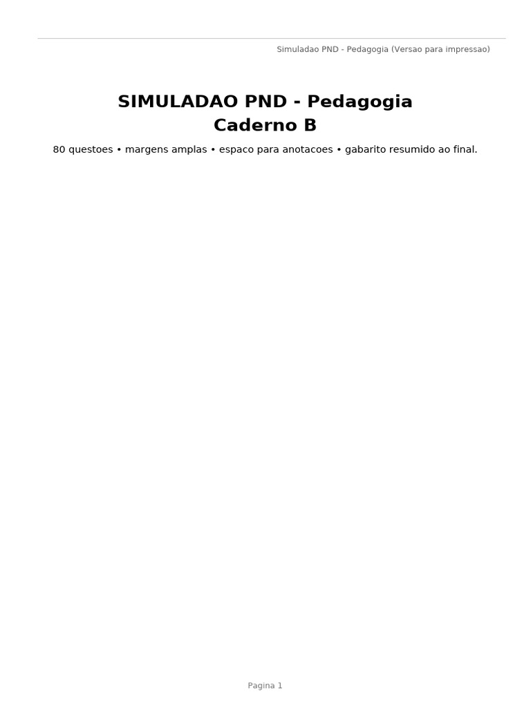 Simulado PND Pedagogia: 80 Questões | PDF | Pedagogia | Aprendizado