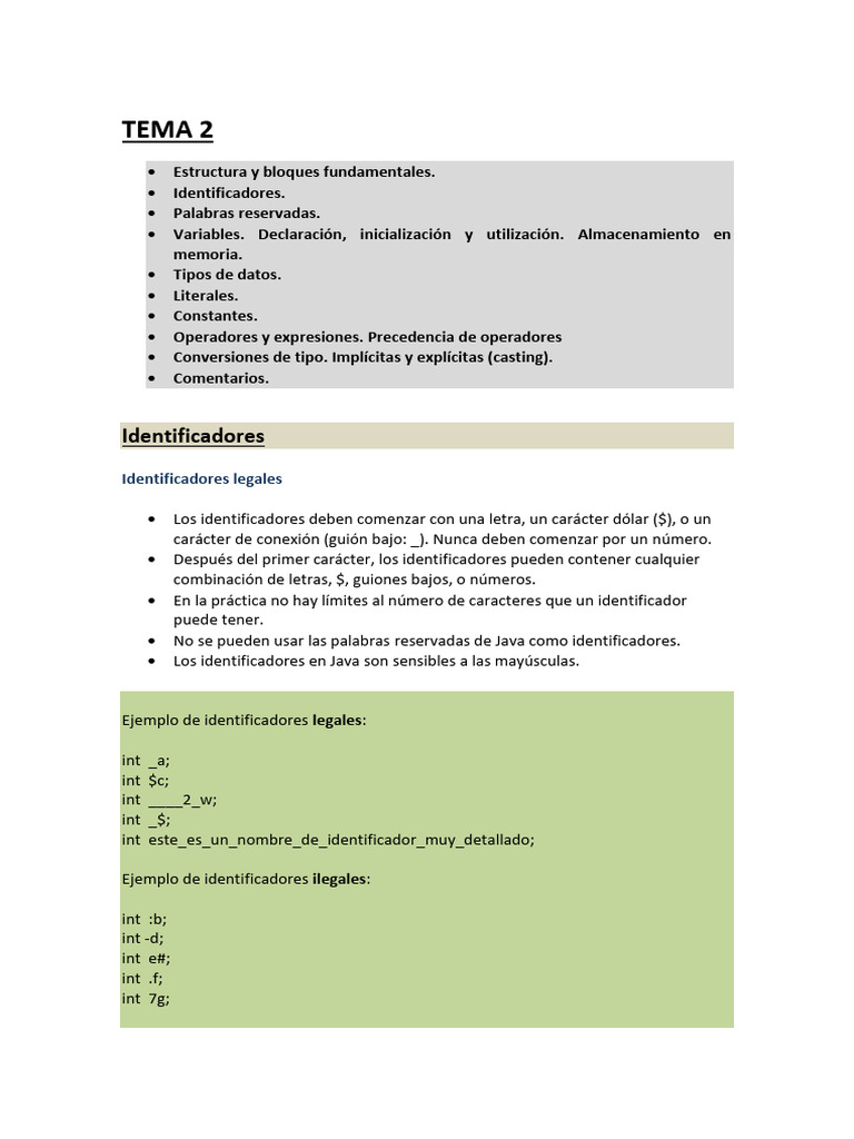 Fundamentos de Java: Identificadores y Literales | PDF | Java (lenguaje ...