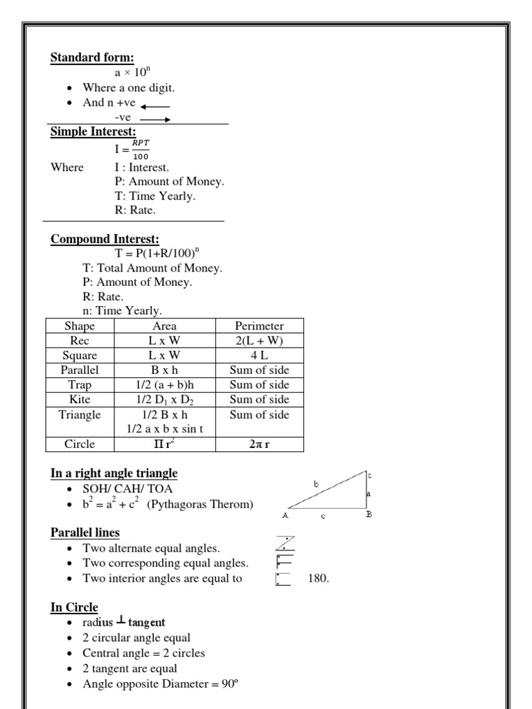 IGCSE Maths Formula and Revision Guide | PDF
