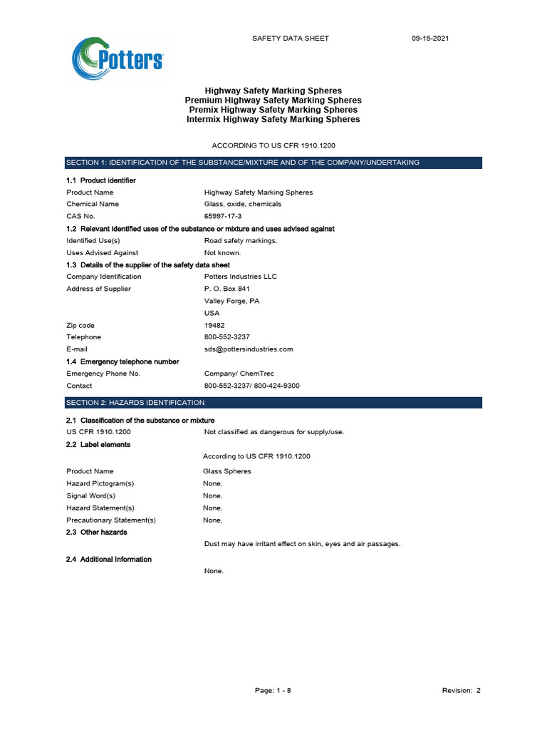 US-Highway Marking Spheres en | PDF | Toxicity | Occupational Safety ...