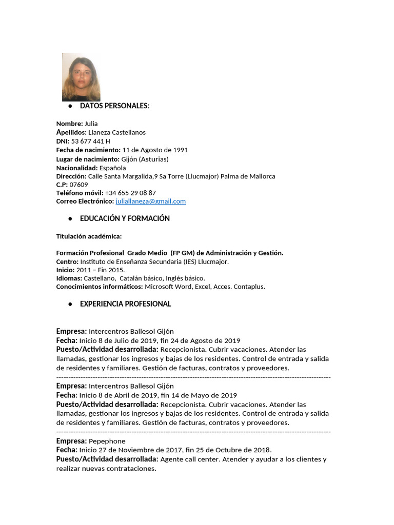 CV Julia Llaneza | PDF