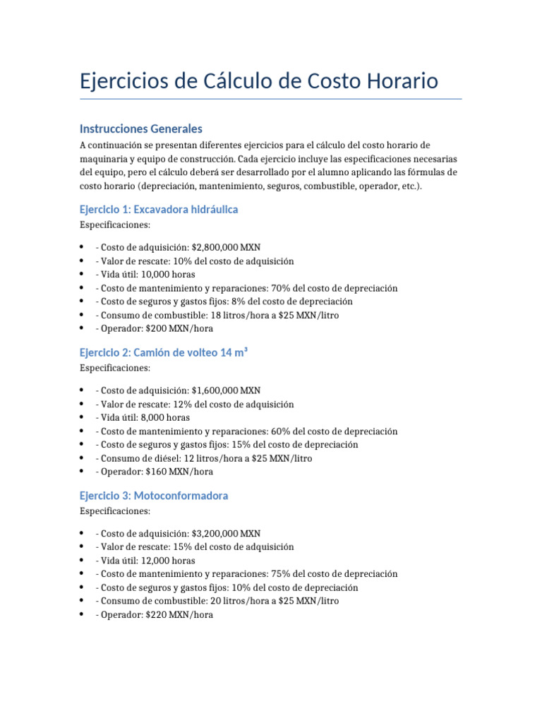 Ejercicios Costo Horario | PDF