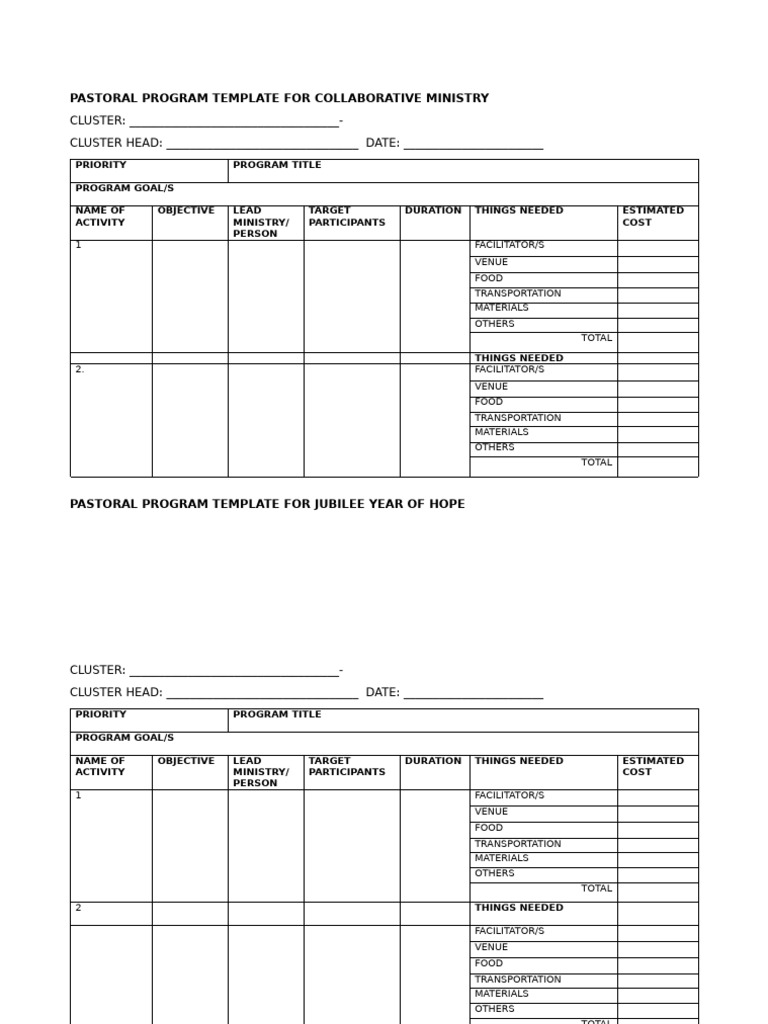 Pastoral Program Template for Ministry | PDF