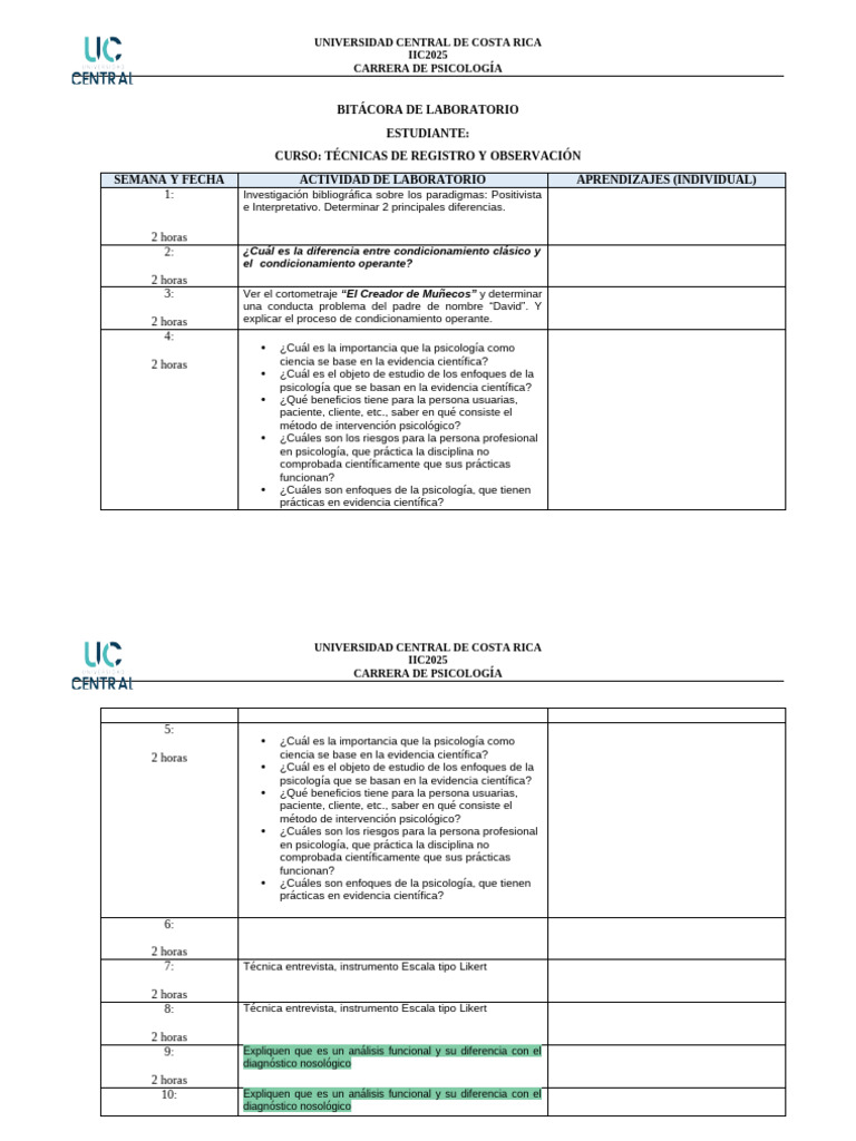 BITÁCORA DE LABORATORIO UC Teffa | PDF | Sicología | Método científico