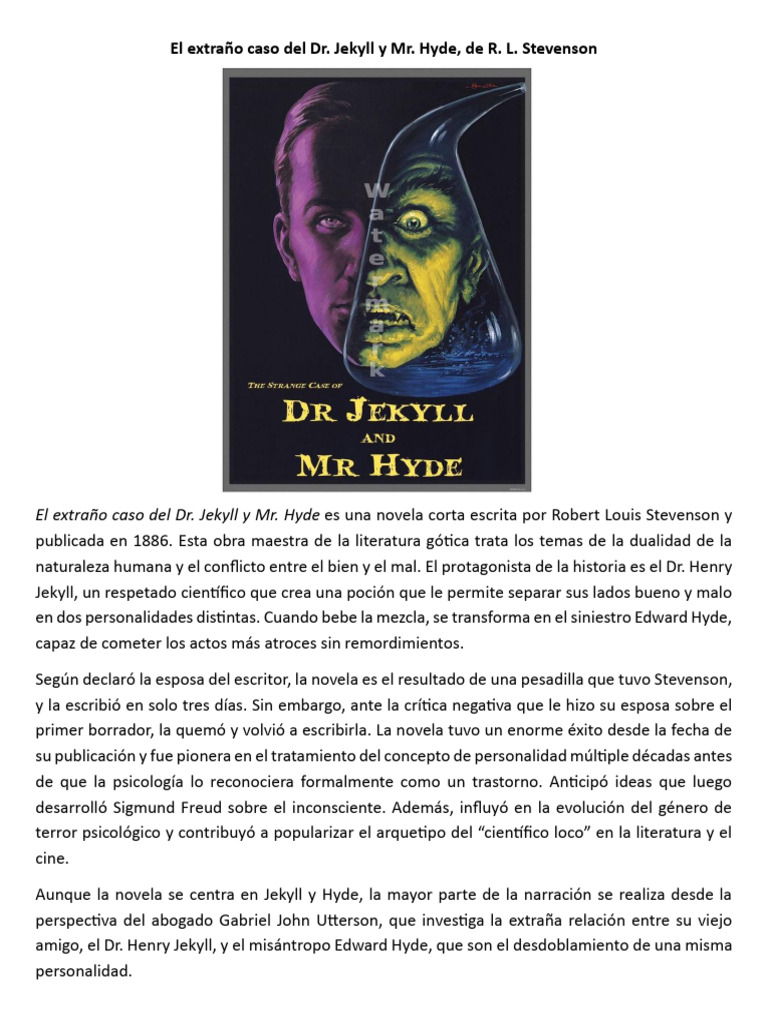 Dr. Jekyll y Mr. Hyde: Dualidad Humana | PDF | Extraño caso del Dr ...