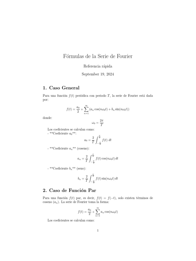 Fórmulas de la Serie de Fourier | PDF | Trigonometría | Análisis armónico