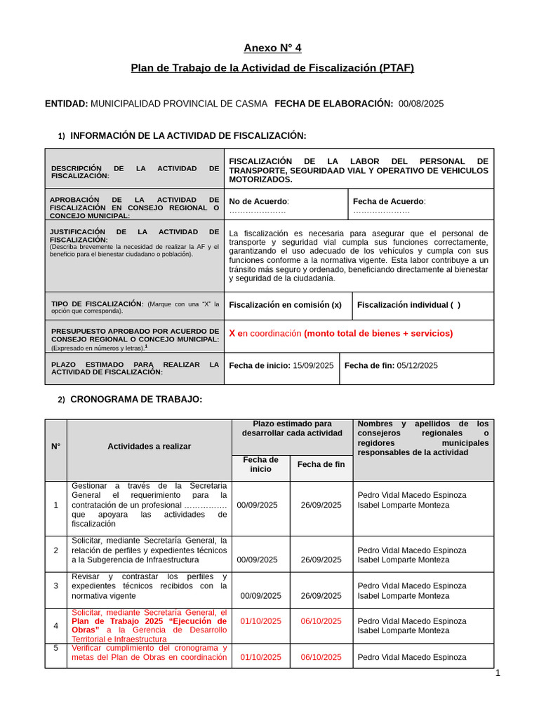 ANEXO #4 - PLAN DE TRABAJO DE LA ACTIVIDAD DE FISCALIZACION - PTAF ...