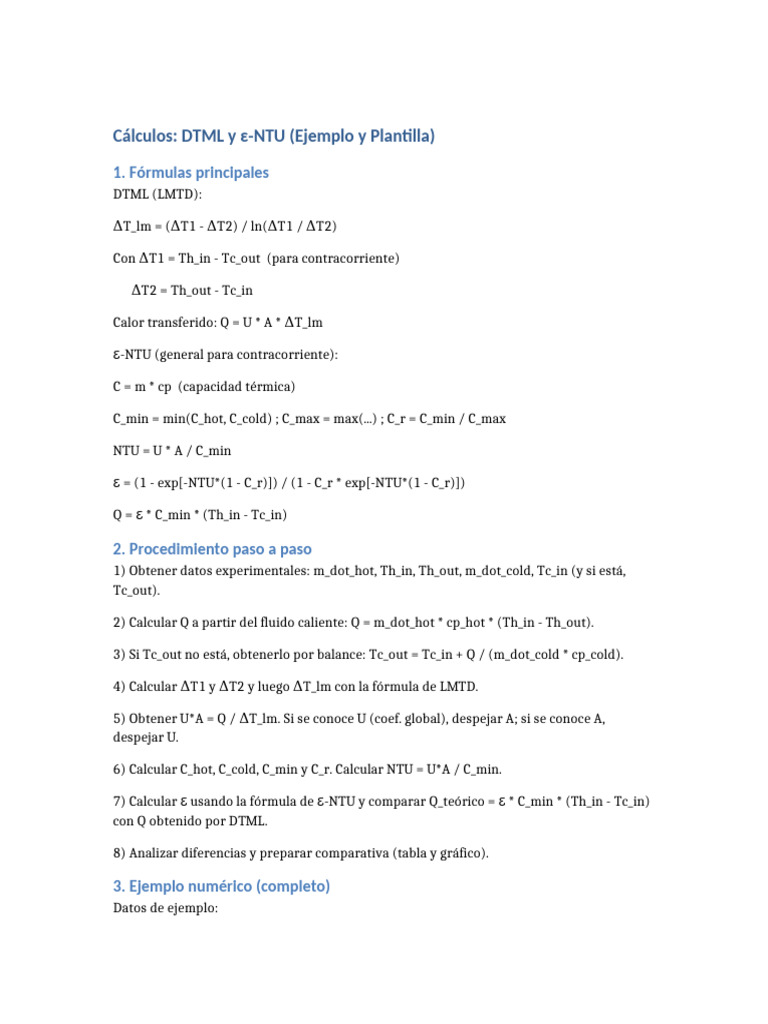 Calculos D TML Epsilon NTU | PDF | Ingeniería mecánica | Fenómenos de ...