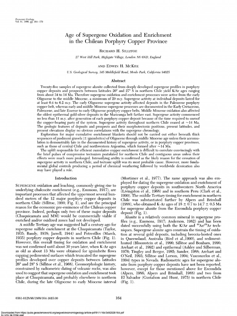 Sillitoe McKee 1996 | PDF | Economic Geology | Geology