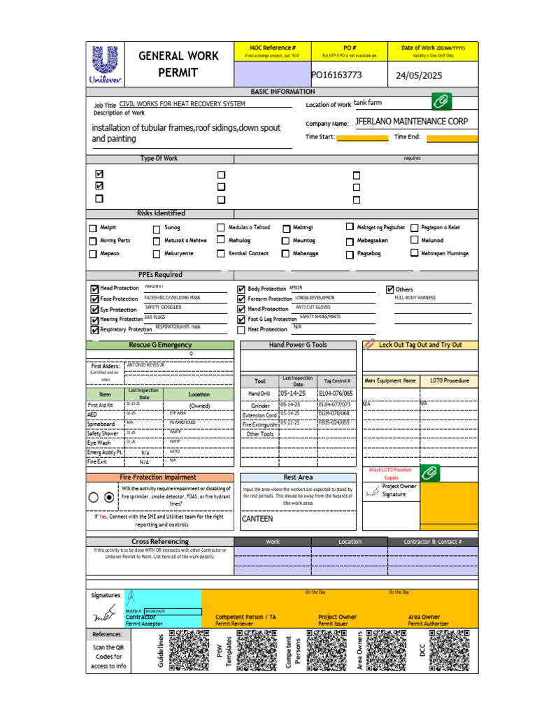 General Permit To Work 2024 - Latest - 0524 | PDF | Personal Protective ...