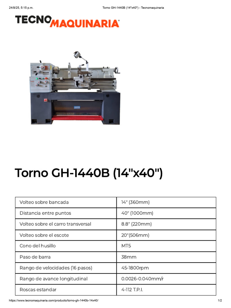 Torno GH-1440B (14 - x40 - ) - Tecnomaquinaria | PDF