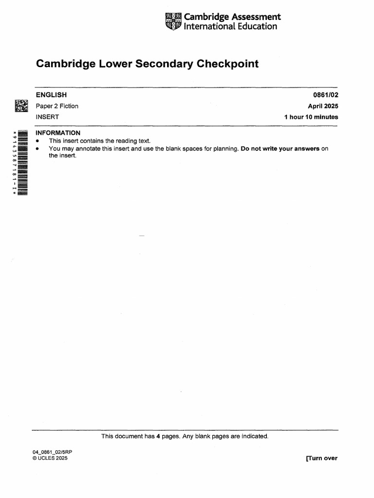 2025 April Cambridge Lower Sec Checkpoint FLE 0861 - 02 Insert | PDF