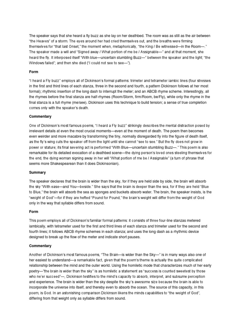 Analysis of I Heard A Fly Buzz When I Died | PDF | Metre (Poetry ...