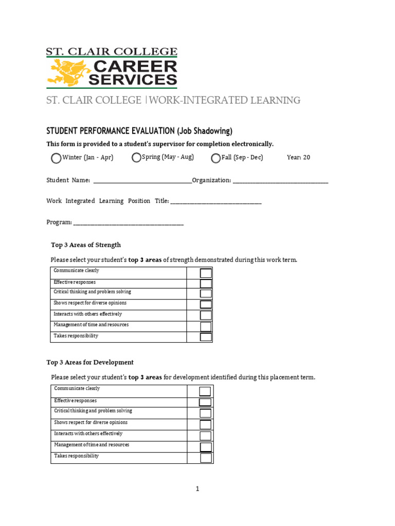 Student Performance Evaluation Form | PDF | Cognition