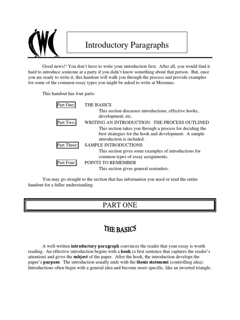 Introduction Paragraph Example Essay