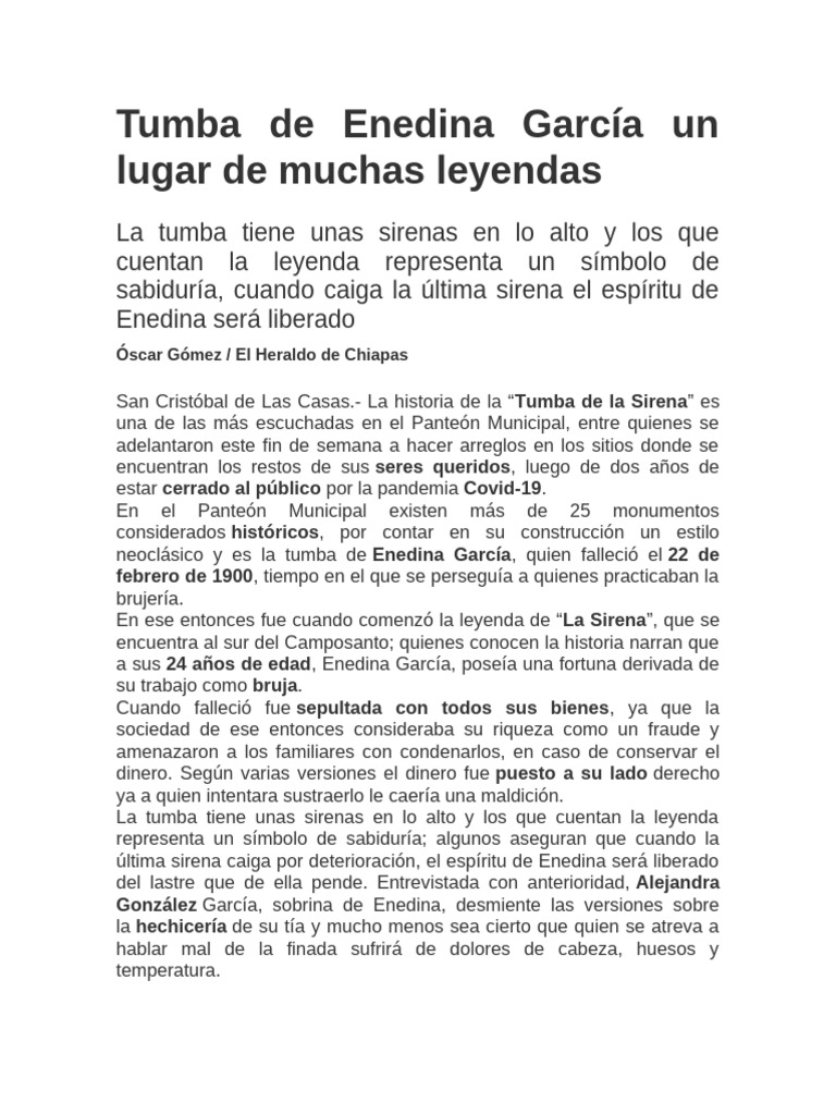 Tumba de Enedina García: leyendas y culto | PDF