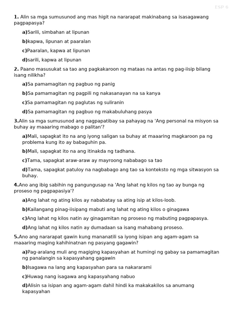 Esp 6 Week 6 Activity | PDF