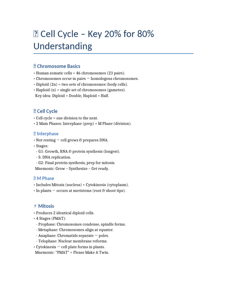 Cell Cycle KeyPoints | PDF