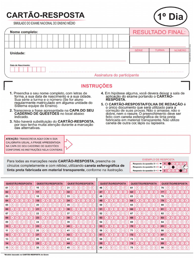 Folha Gabarito 1 Dia | PDF