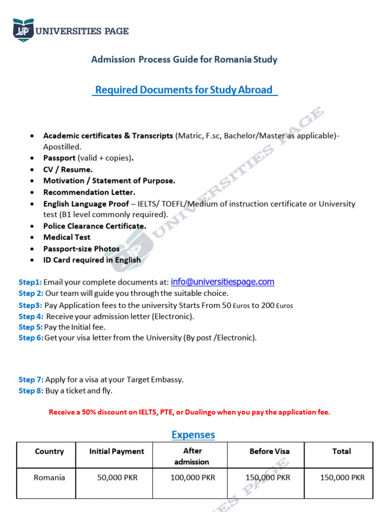 Romania Student Checklist 2025-26 IslamAbad | PDF