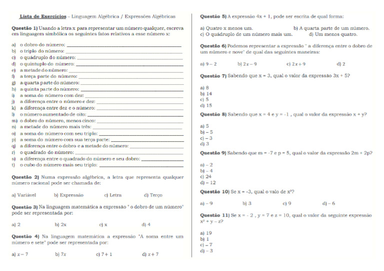 Atividade Álgebra 8 e 9 | PDF