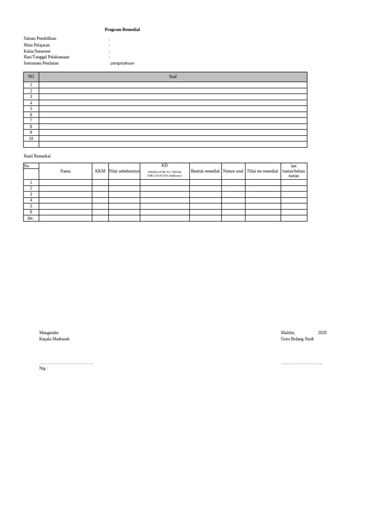 Format Remedial Dan Pengayaan | PDF