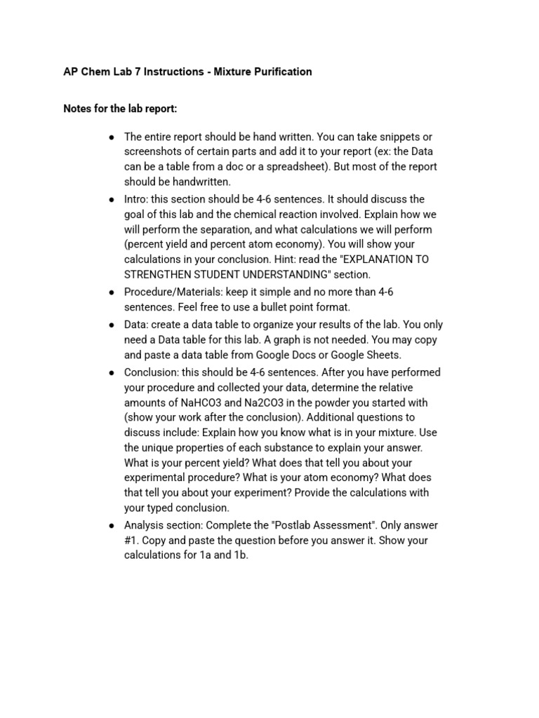 AP Chem Lab 7: Mixture Purification Guide | PDF | Chemical Substances ...