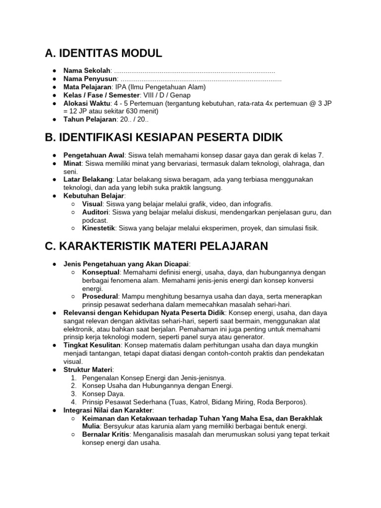 Modul IPA Kelas VIII: Energi dan Usaha | PDF
