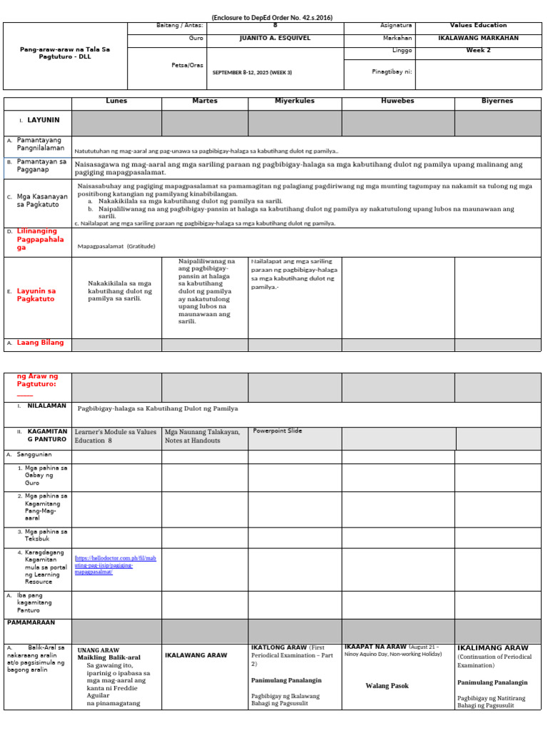 Week 3 Quarter 2 DLL - Docx For 8-12 | PDF