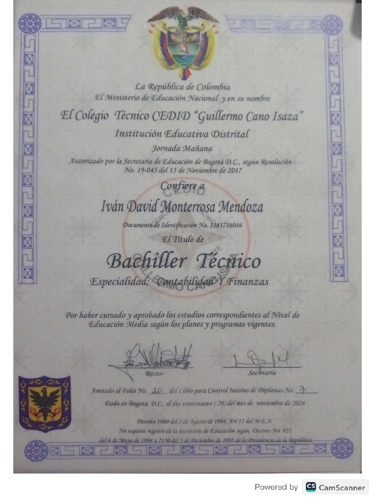 Diploma Bachiller | PDF