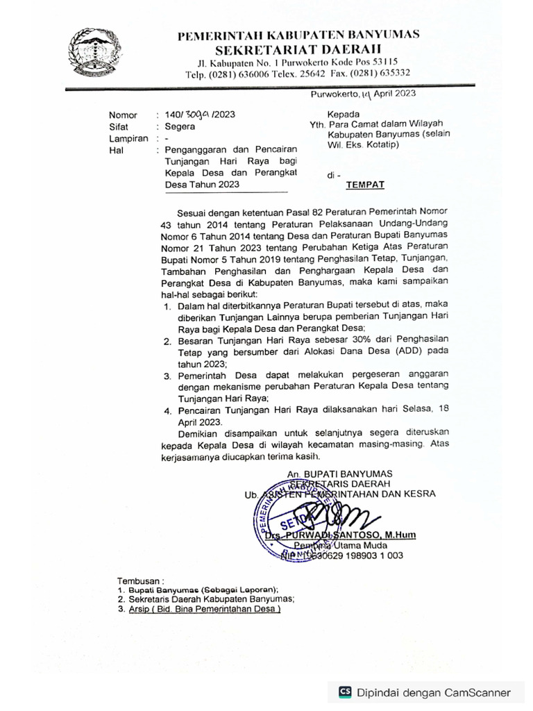 Surat Edaran Penganggaran Dan Pencairan THR | PDF