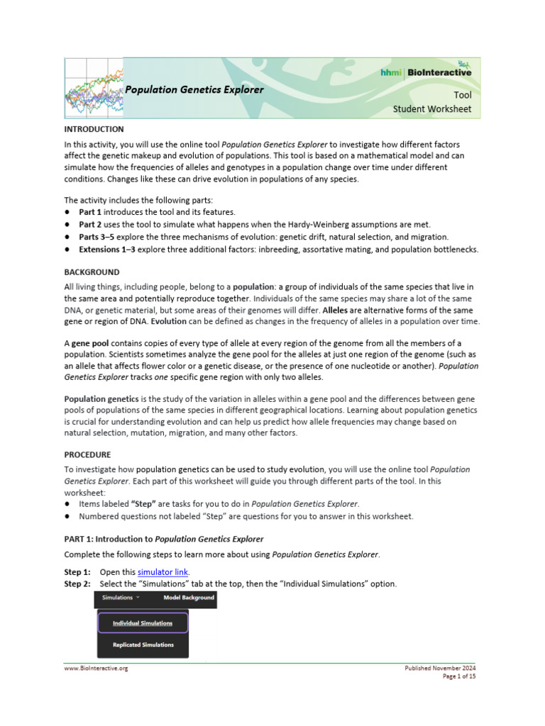 Population Genetics Explorer Worksheet | PDF | Fitness (Biology) | Zygosity