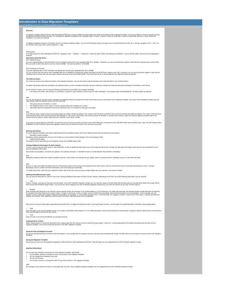 Characteristic SAP MIGRATION TEMPLATE | PDF | Microsoft Excel | Spreadsheet
