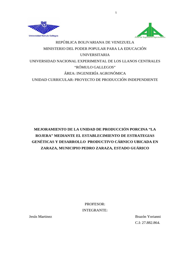 CD Proyecto Produc. Independiente-Yorianni Brazón | PDF | Cerdo