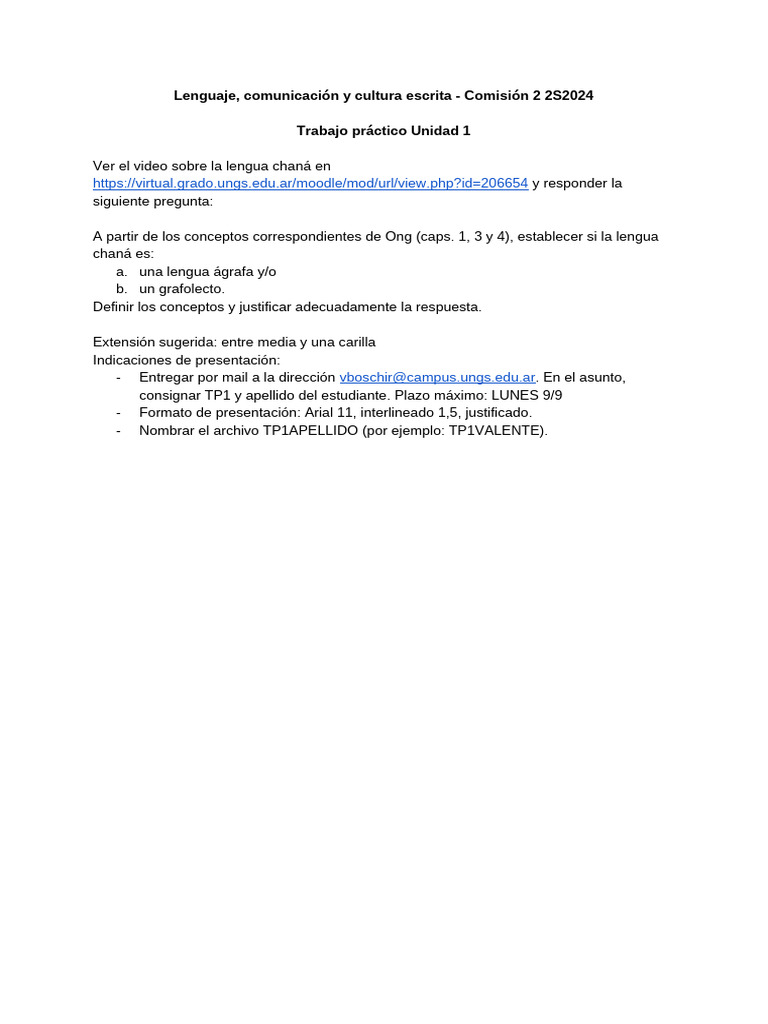 Lenguaje, Comunicación y Cultura Escrita - Comisión 2 2S2024 TP1 | PDF