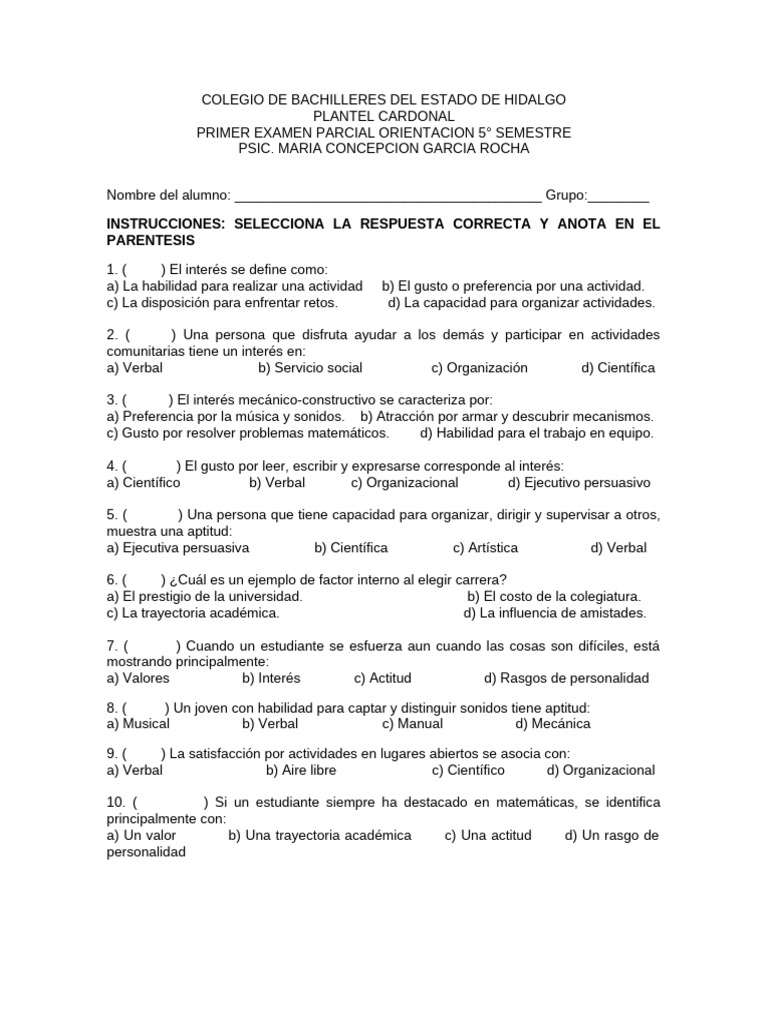 EXAMEN 5° Primer CORTE | PDF