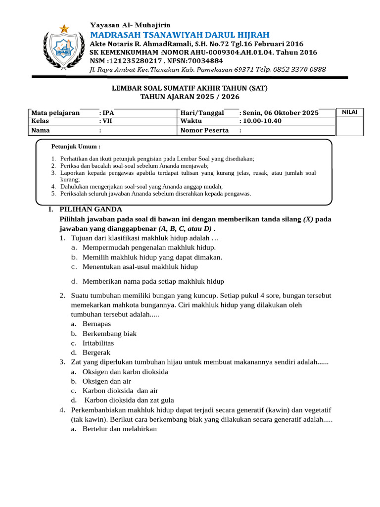 Sumatif Ipa Kelas Vii | PDF