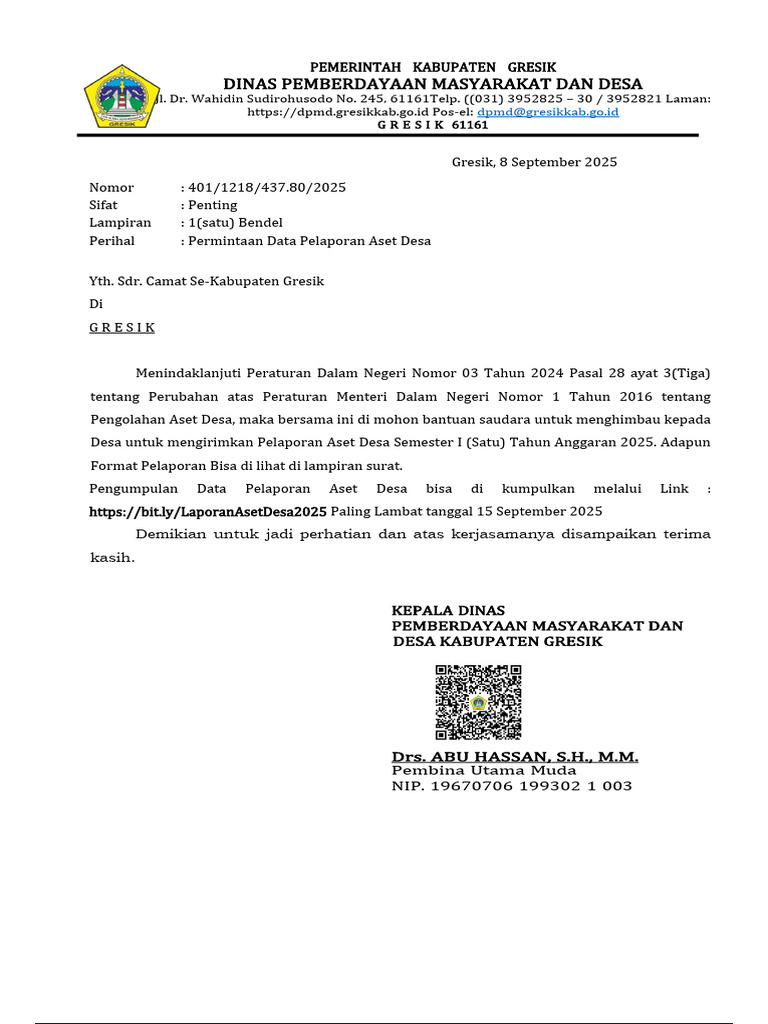 Permintaan Data Aset Desa Gresik 2025 | PDF
