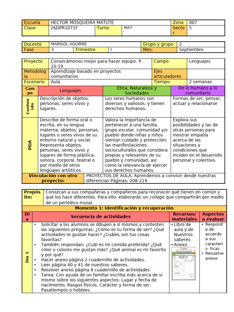 Proyecto Escolar: Conozcámonos Mejor | PDF | Salón de clases