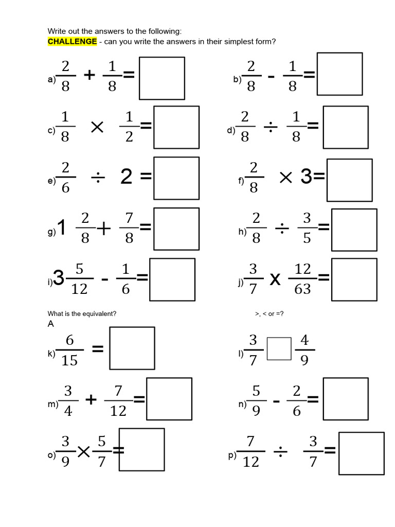 Operations with Fractions Challenge | PDF