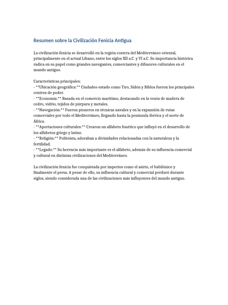 Civilización Fenicia: Navegantes y Comerciantes | PDF