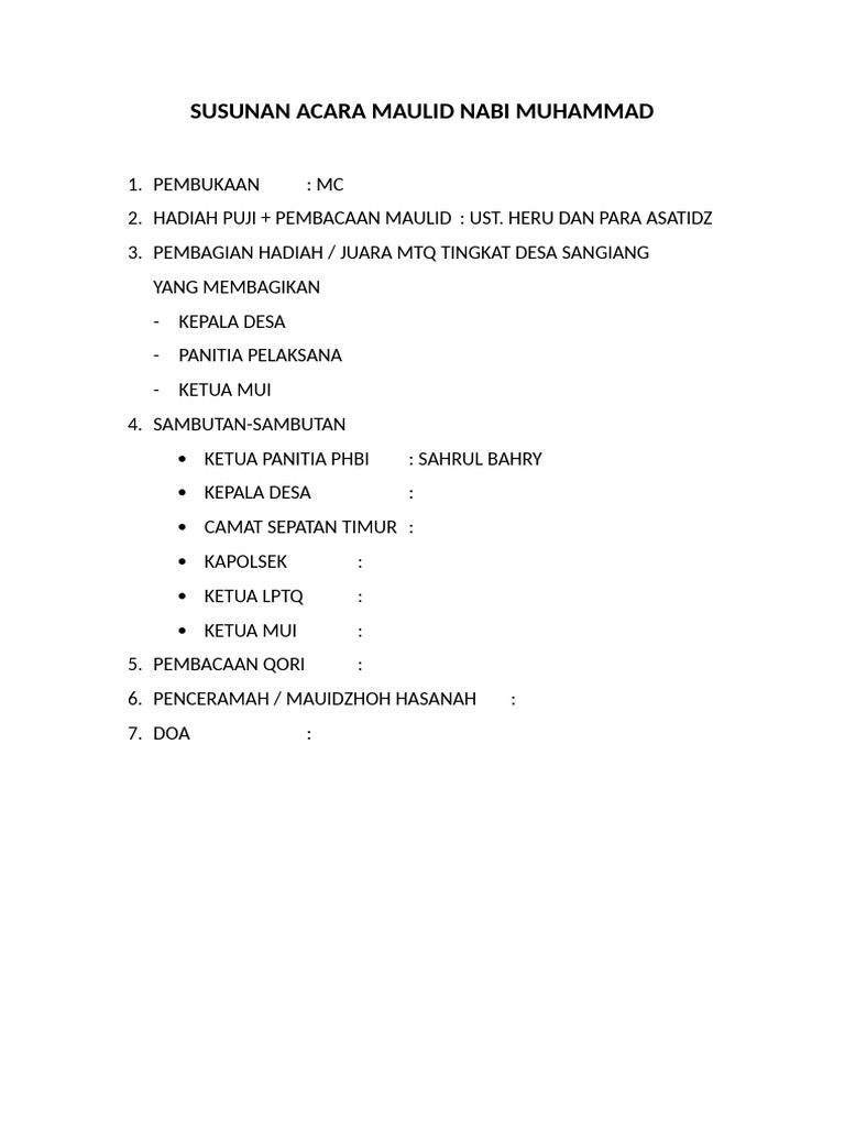Susunan Acara Maulid Nabi Muhammad | PDF