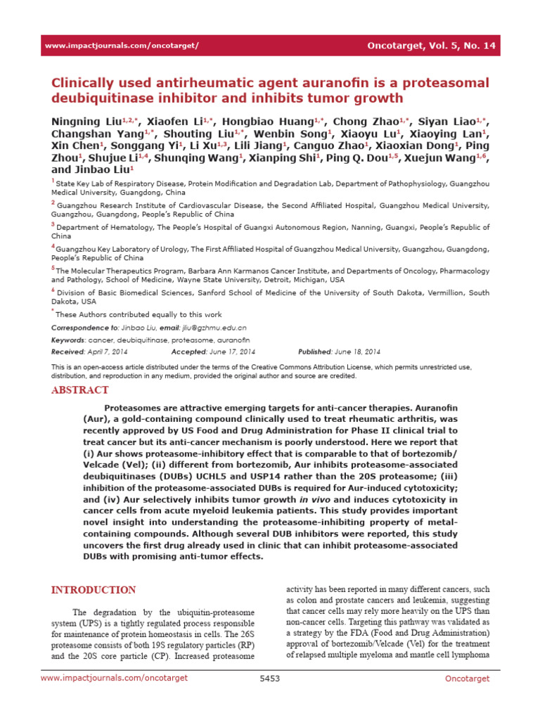 Clinically Used Antirheumatic Agent Auranofin Is A Proteasomal ...
