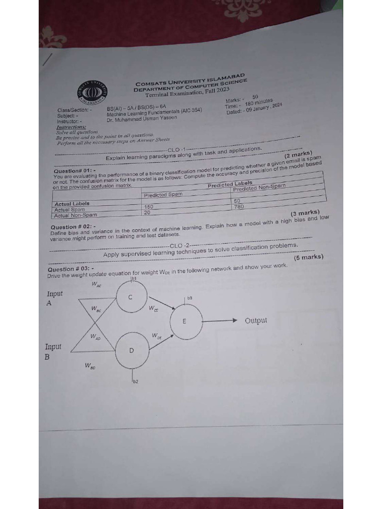 Machine Learning Past Papers | PDF