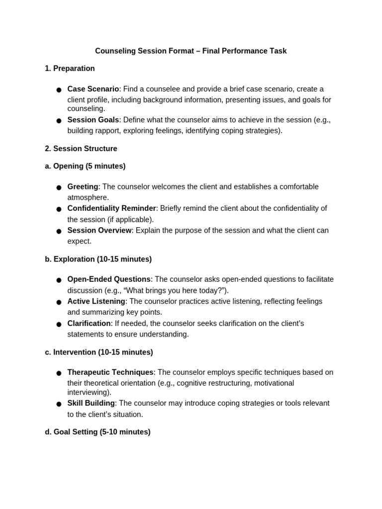Counseling Session Structure Guide | PDF | Psychotherapy | Goal Setting