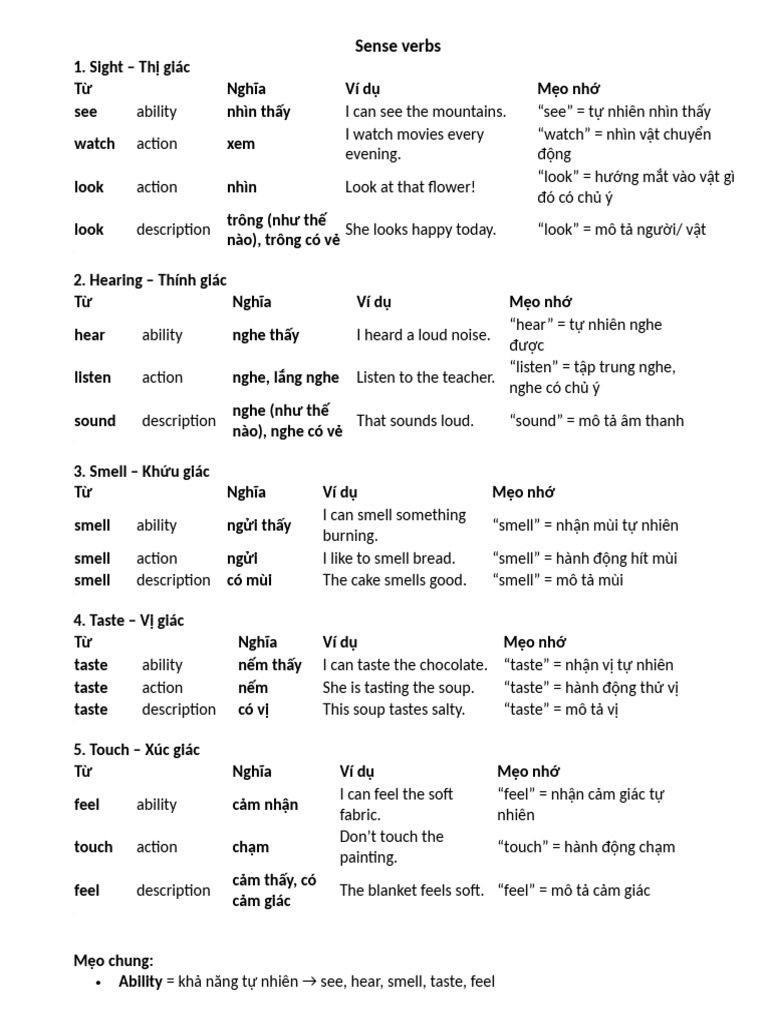 Sense Verbs | PDF