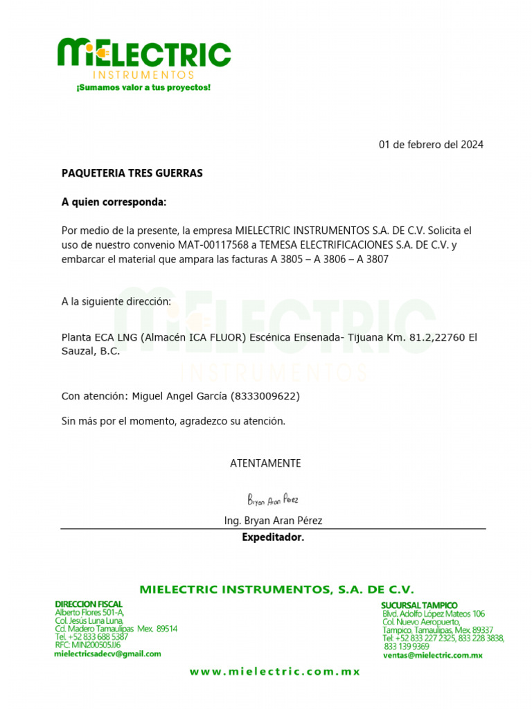 Carta Autorización Embarque Tamesa | PDF