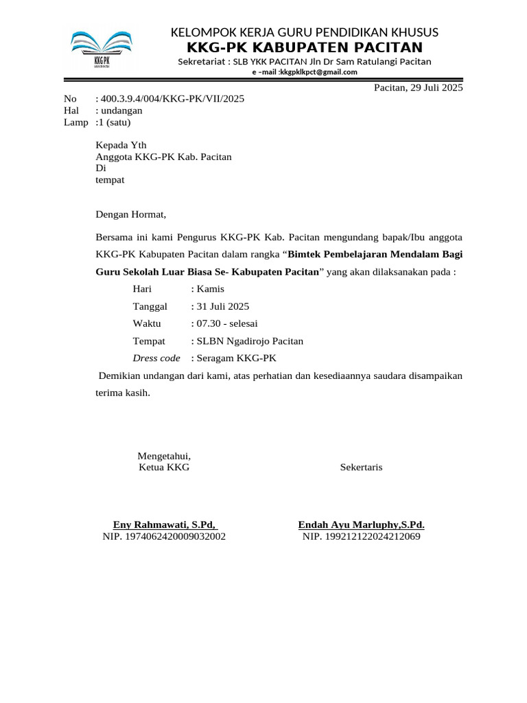 Surat Undangan KKG Juli 2025 | PDF